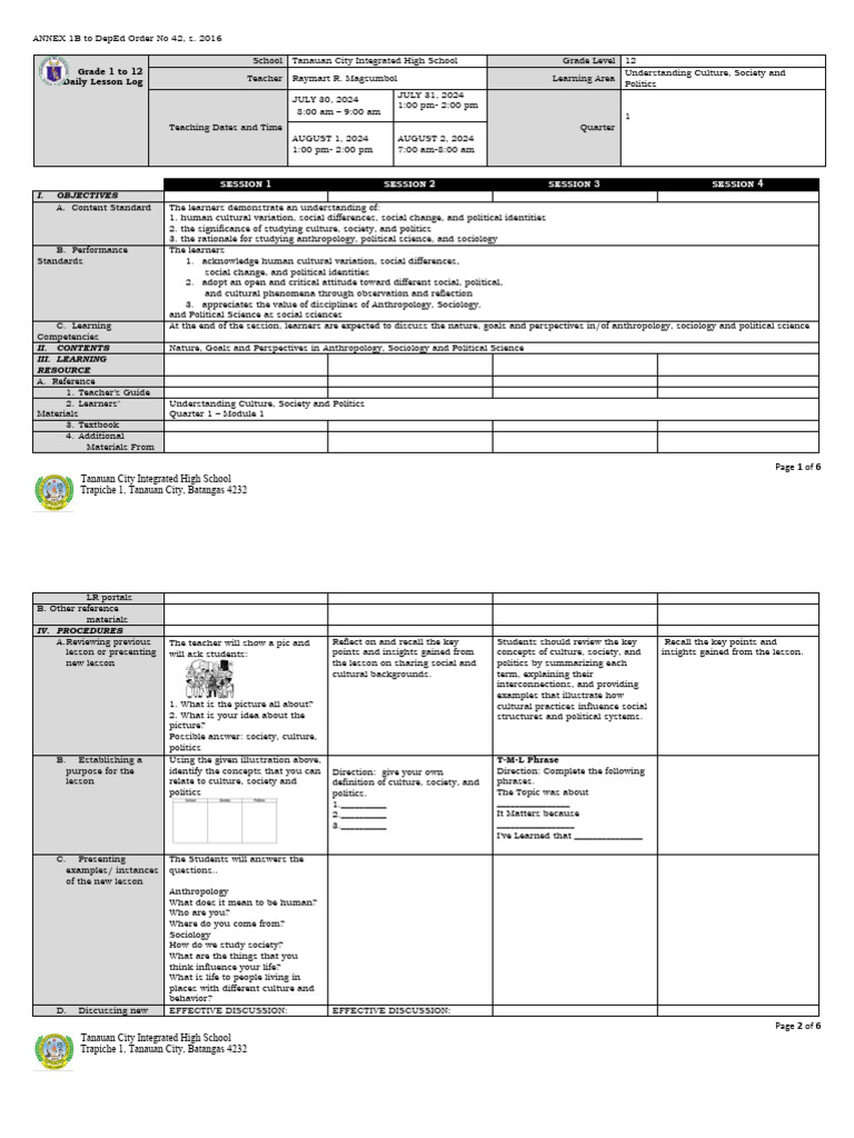 WEEK 1 UCSP DLL FINAL | PDF | Learning | Society