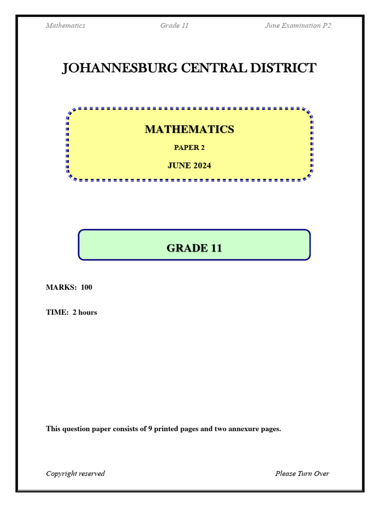 J C Grade 11 June 2024 Math p2 QP | PDF | Circle | Euclidean Geometry