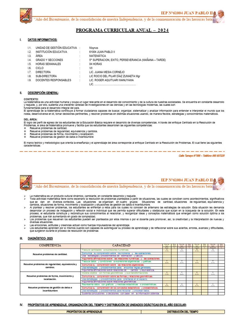 DE PROGRAMA CURRICULAR ANUAL 2024 - 5to | PDF | Ecuaciones | Geometría