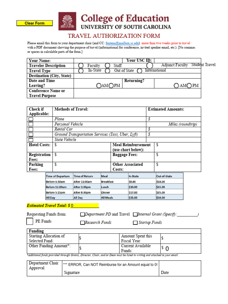 Travel Authorization Fillable Final - PE. Student | PDF | Vehicles | Transport