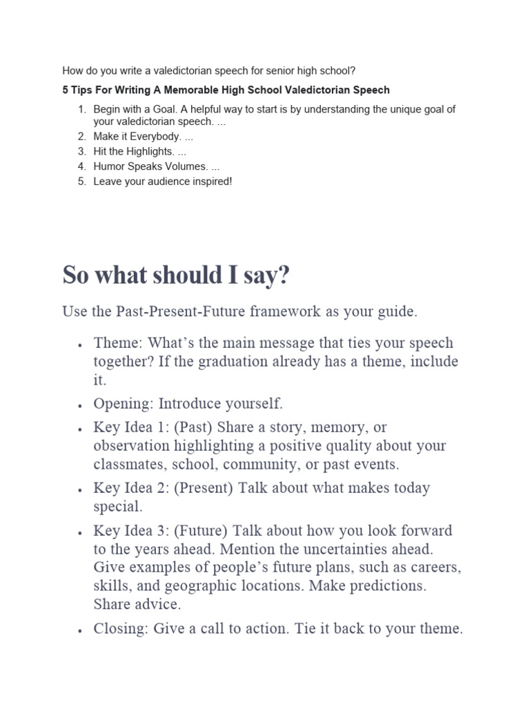 How Do You Write A Valedictorian Speech For Senior High School | PDF ...