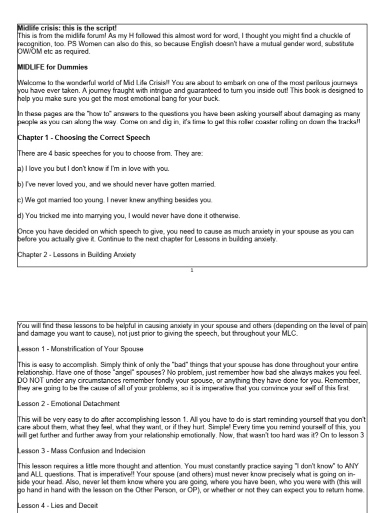 Midlife Crisis - For - Dummies | PDF | Deception | Thought