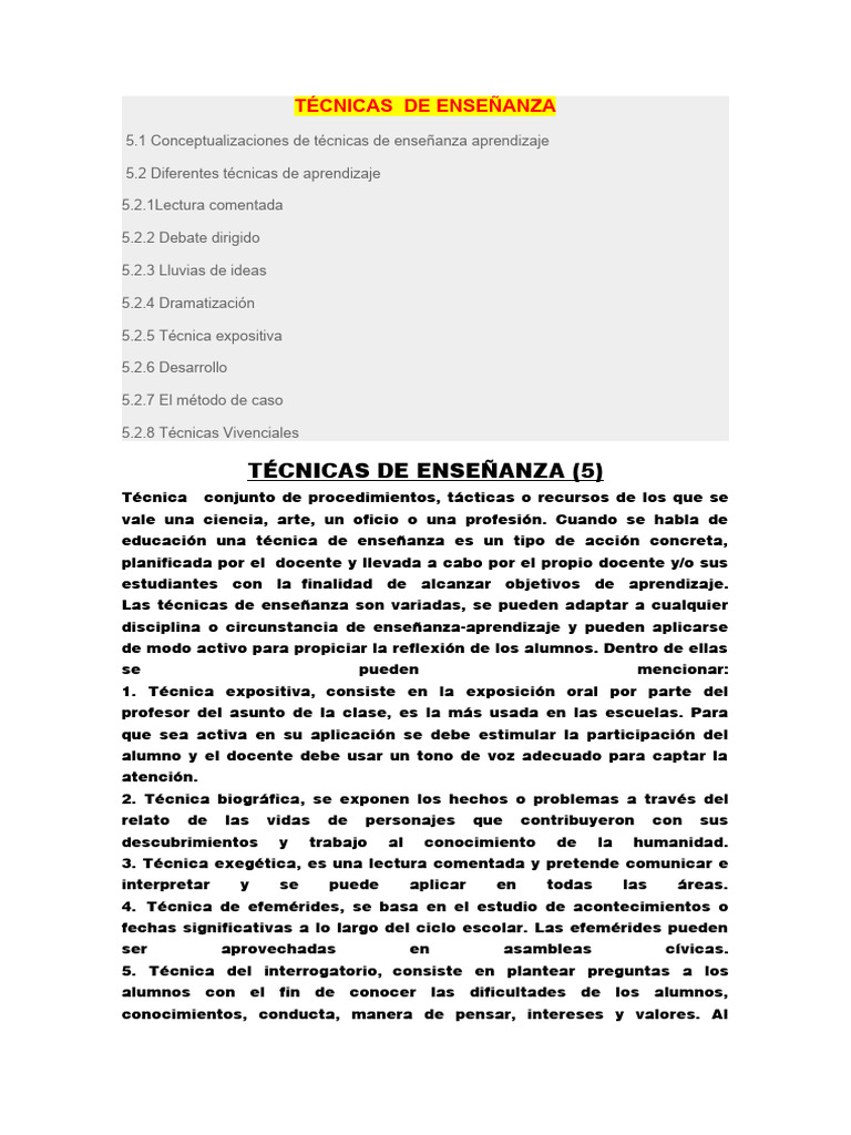 TÉCNICAS de Ensenanza | PDF | Aprendizaje | Constructivismo (filosofía de la educación)