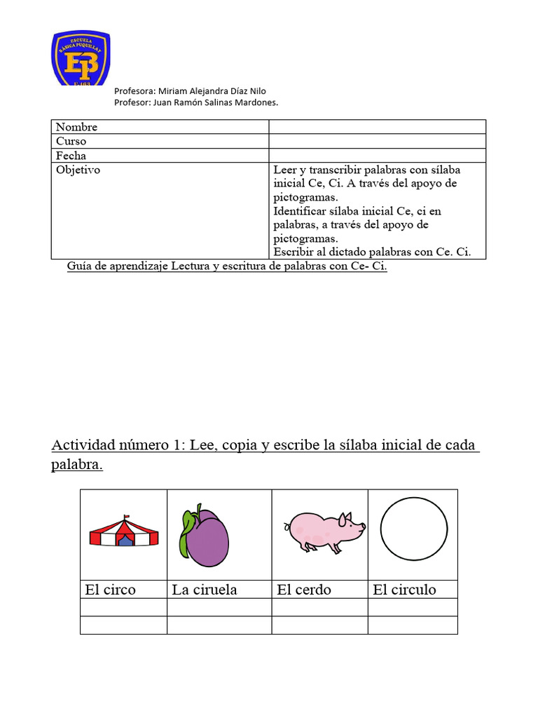 ADAPTACIÓN LECCIÓN DE LECTURA SíLABAS CE - CI | PDF | Estudios de ...