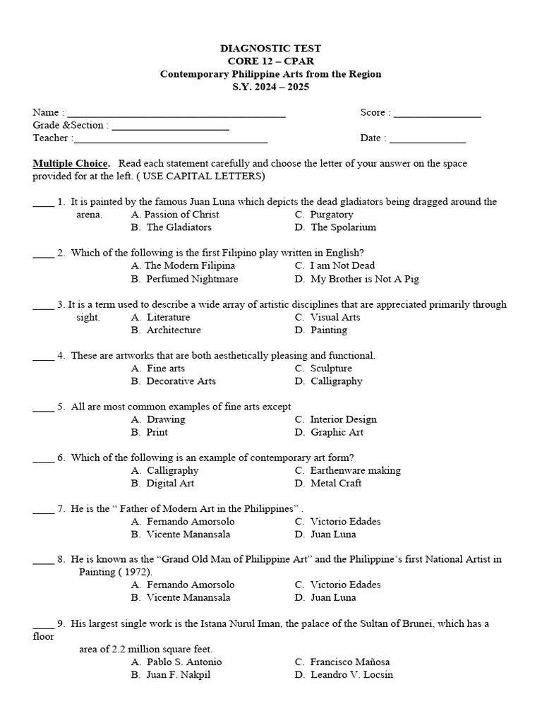 Diagnostic Test Contemporary | PDF | Fine Art | The Arts