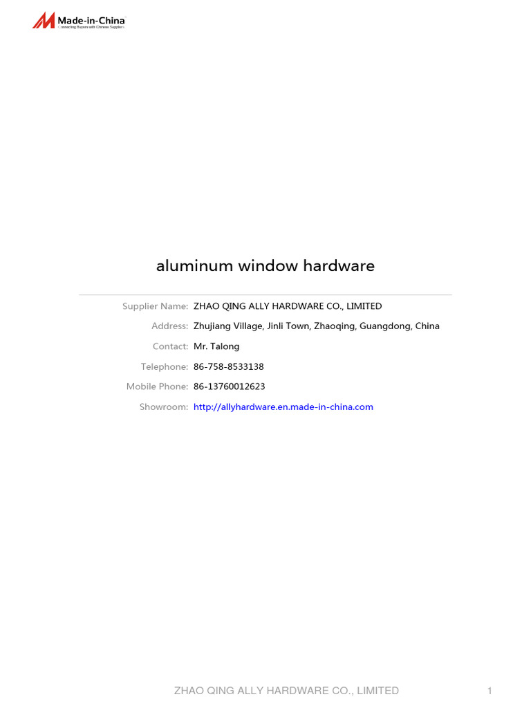 Aluminum Window Hardware | PDF | Aluminium | Zinc