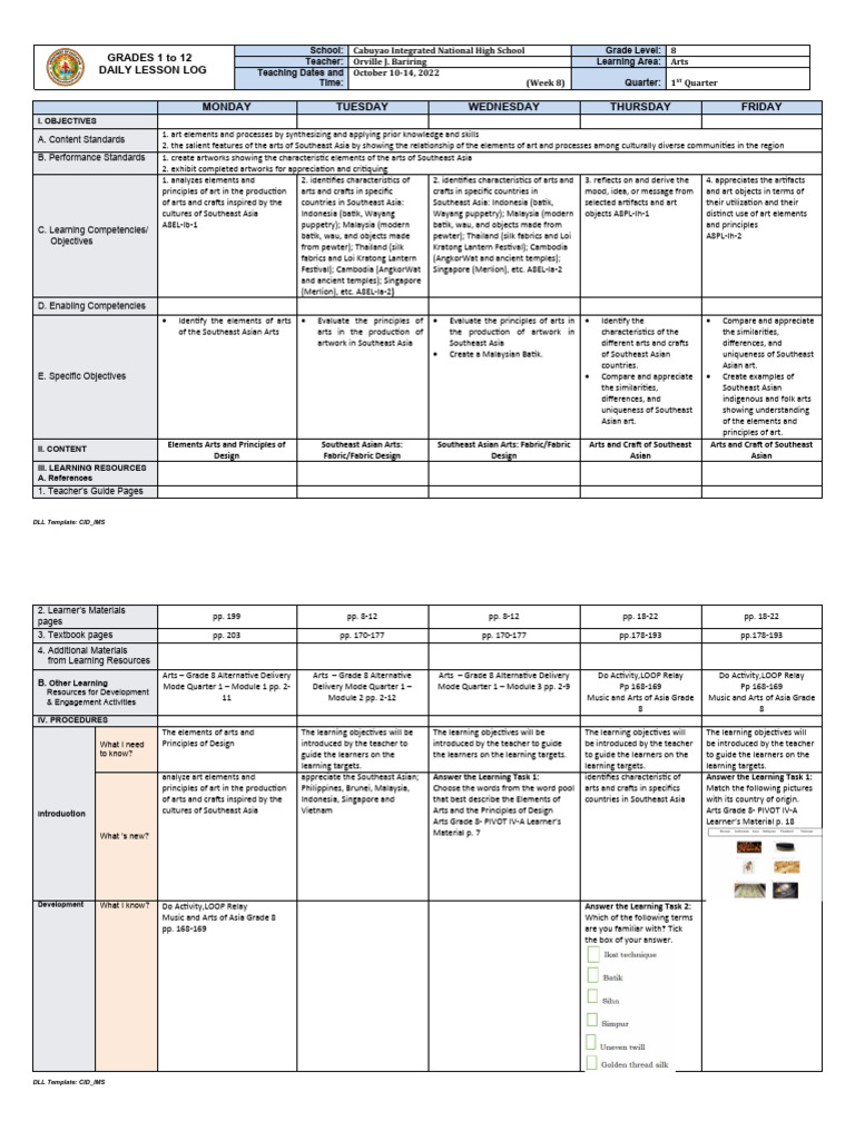 Southeast Asian Arts Lesson Plan | PDF | Learning | Khmer People