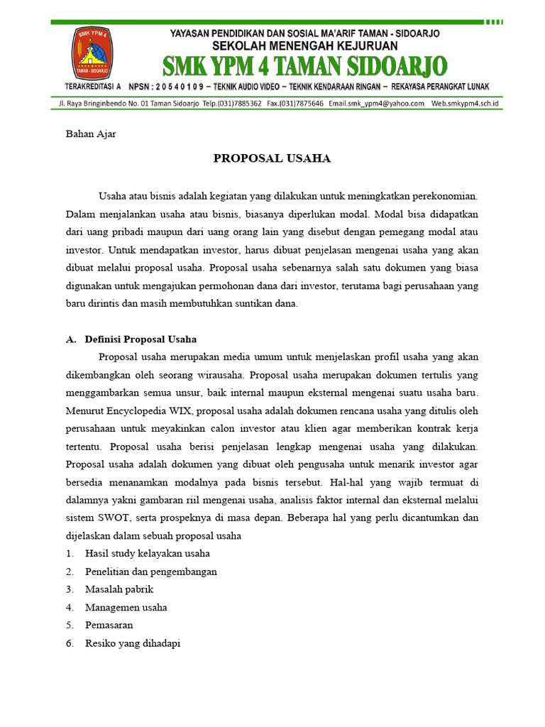 MATERI PKK KUS (Proposal Usaha) Kelas XII - Fase F | PDF