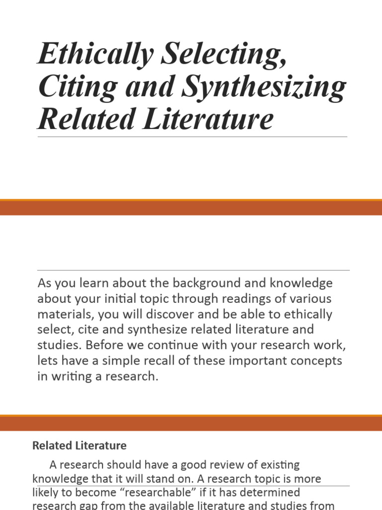Ethically Selecting Citing and Synthesizing Related Literature | PDF ...