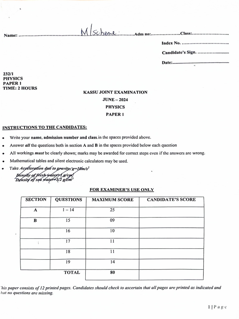 Physics Pp1 Ms | PDF