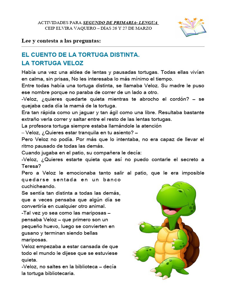 La tortuga veloz: un cuento educativo | PDF