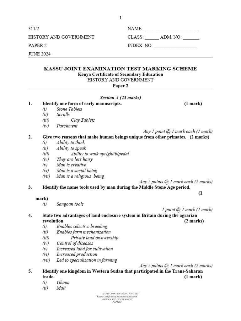 KCSE History and Government Exam Guide | PDF | Agriculture | Monarchy ...