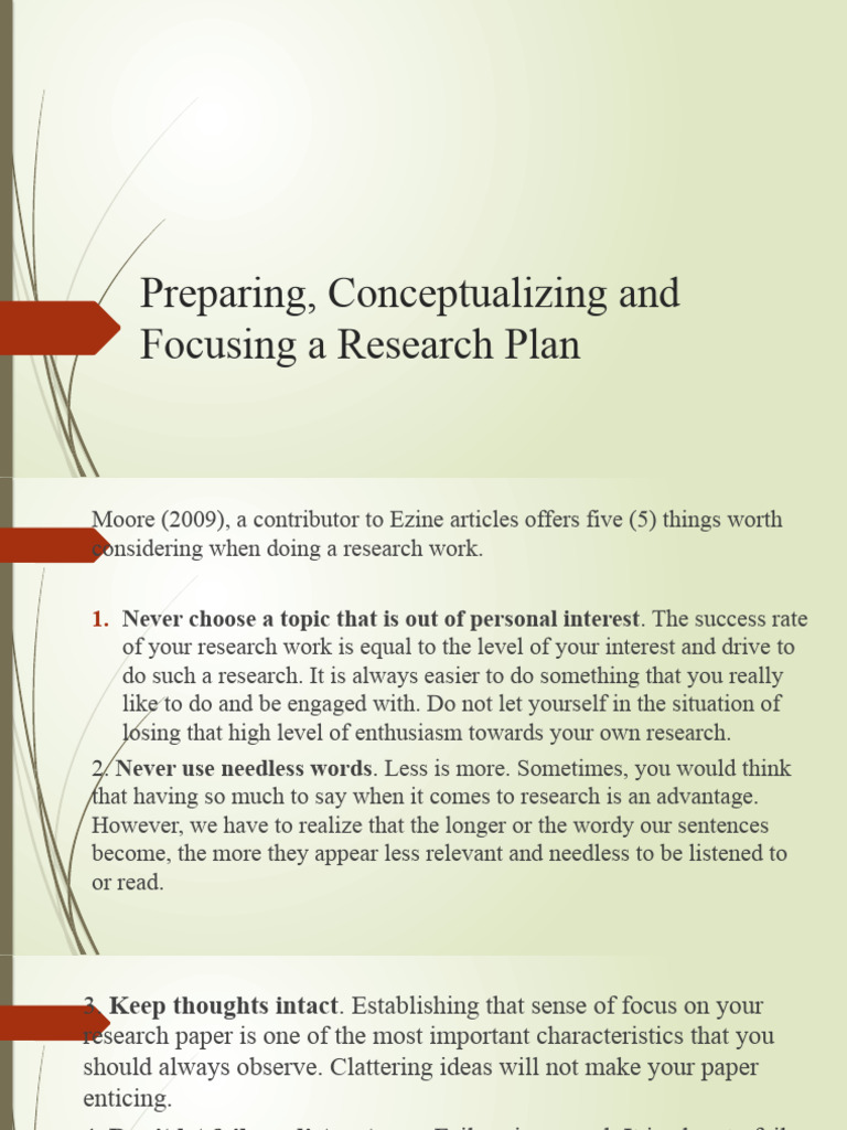 Preparing Conceptualizing and Focusing A Research Plan | PDF | Information | Thought