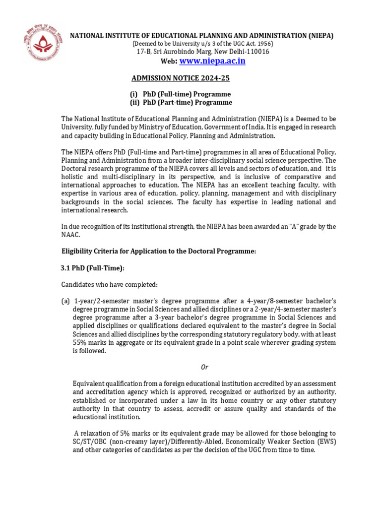 Admission Notice (Detailed) - PH.D 2024-25 | PDF | Doctor Of Philosophy ...