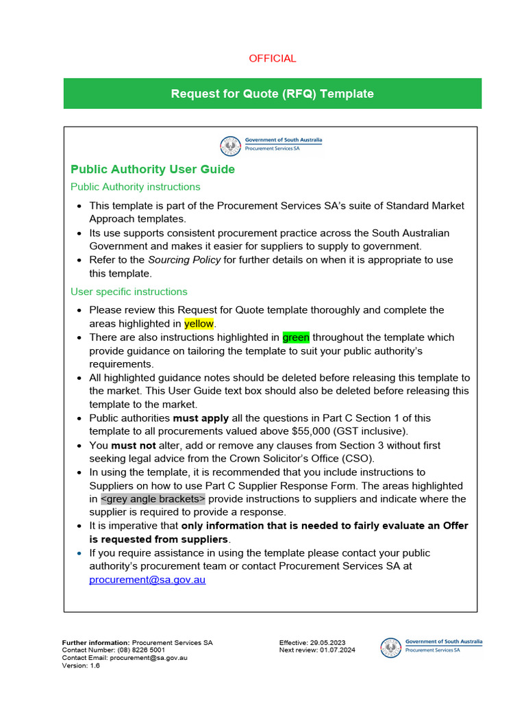 Request For Quote RFQ Template | PDF | Procurement | Supply Chain