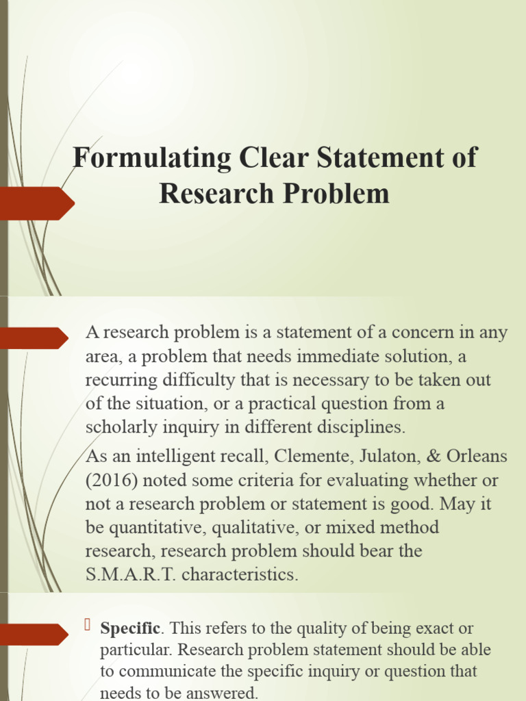 Formulating-clear-statement-of-research-problem | PDF | Learning | Pandemic