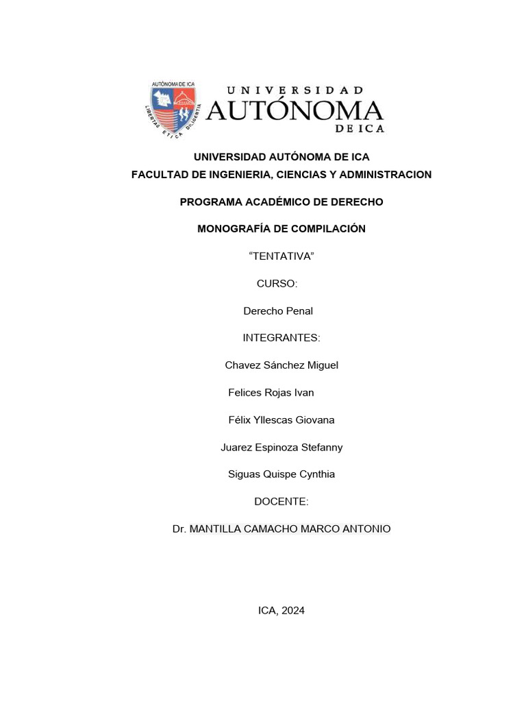 UAI-MONOGRAFÍA TENTATIVA | PDF | Derecho penal | Intención (Derecho Penal)
