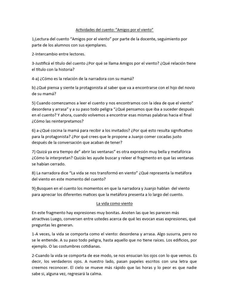 Actividades Del Cuento Amigos Por El Viento | PDF | Las emociones | Temor
