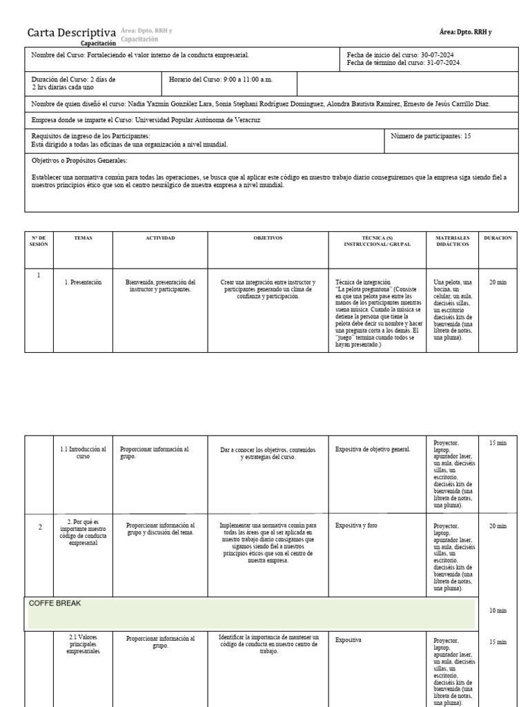Carta Descriptiva 5ra Revisionjulio 21 | PDF | Educación en artes liberales