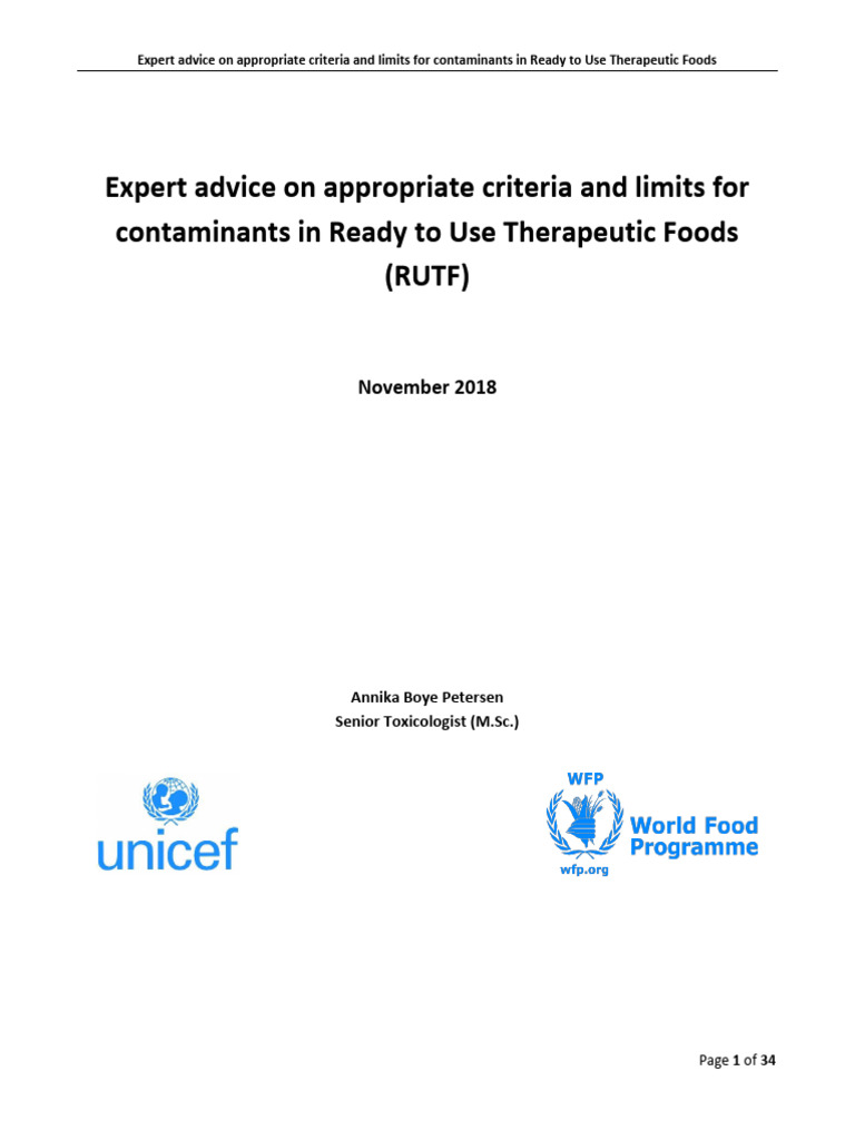 Final Report Contaminants in Ready To Use Therapeutic Foods (RUFT ...