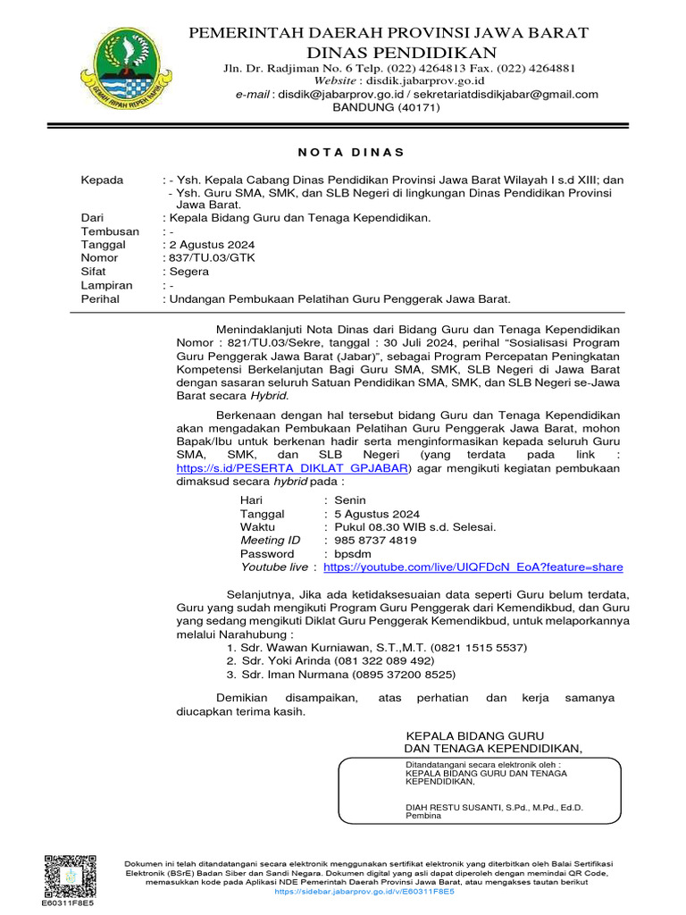 TTE KABID GTK NOTA DINAS Undangan Kegiatan Pembukaan Pelatihan Guru Penggerak Rev 04082024 ...