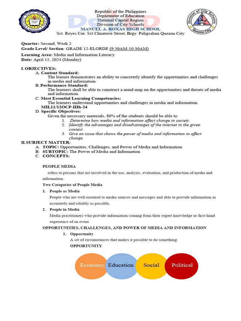 Lesson Plan in Media and Information Literacy | PDF | Copyright ...