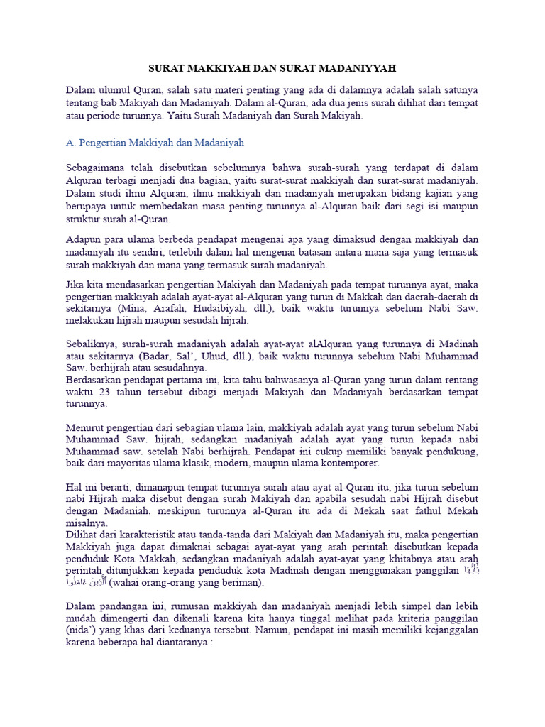 Surat Makkiyah Dan Surat Madaniyyah | PDF | Filsafat | Sejarah