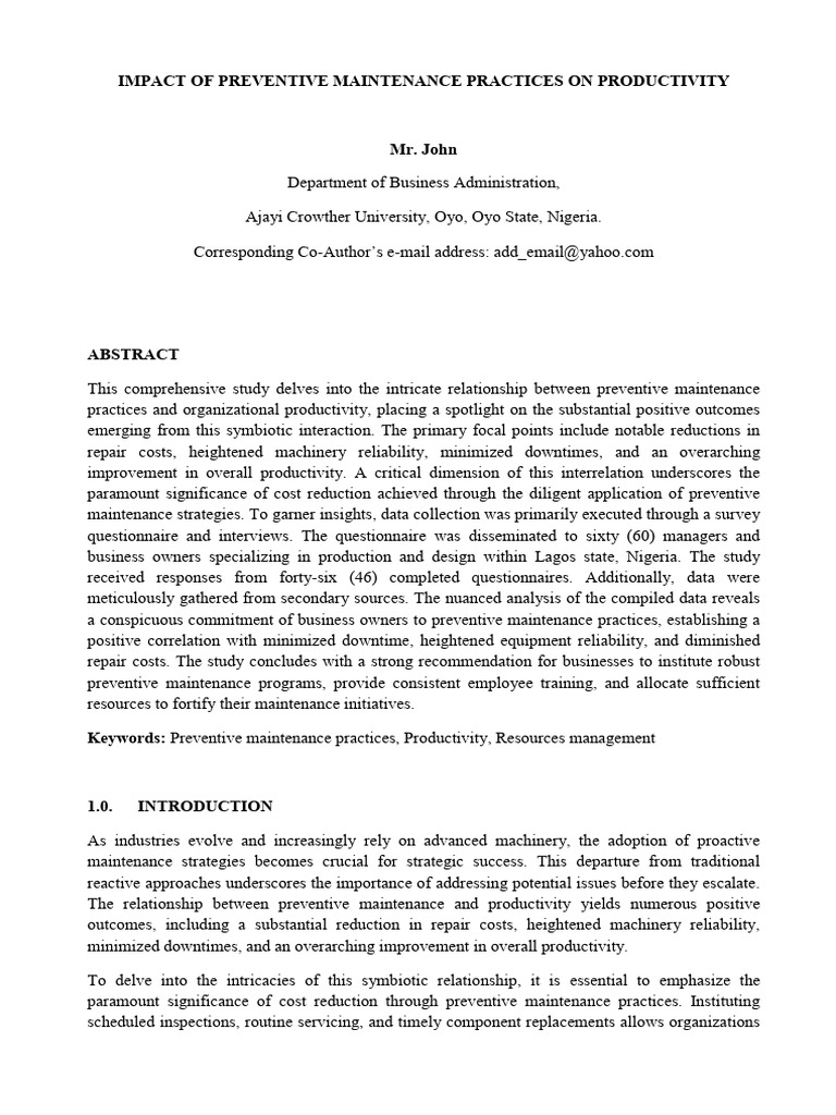 Preventive Maintenance (PDF) | PDF | Reliability Engineering | Workforce Productivity