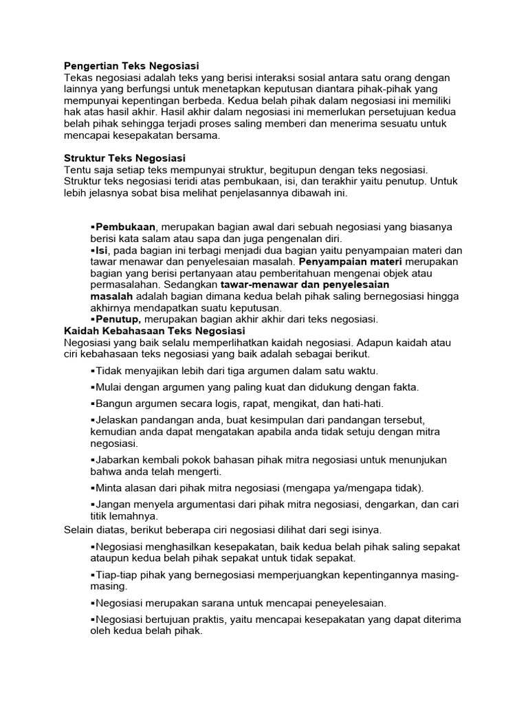 Pengertian Dan Struktur Teks Negosiasi | PDF