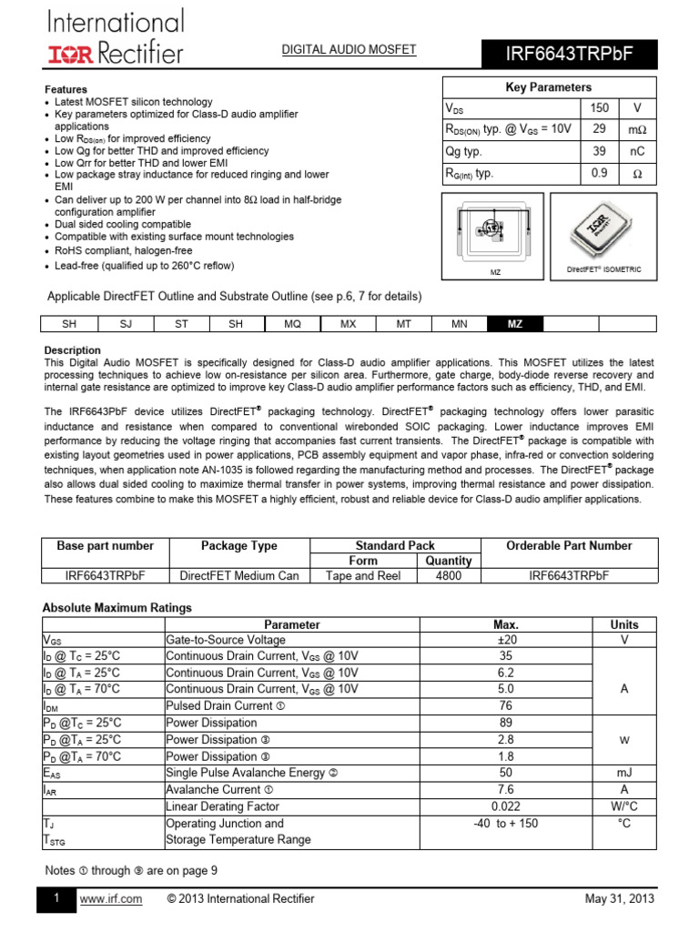 Infineon-IRF6643-DataSheet-v01_01-EN | PDF | Field Effect Transistor | Mosfet