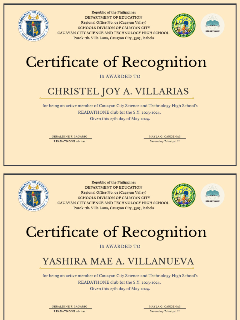 Certificates of Appreciation | PDF | Philippines