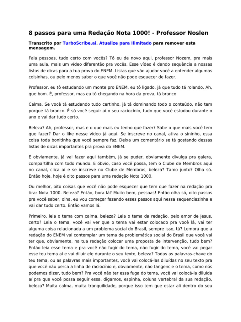 8 Passos para Uma Redação Nota 1000! - Professor Noslen | PDF | Beleza