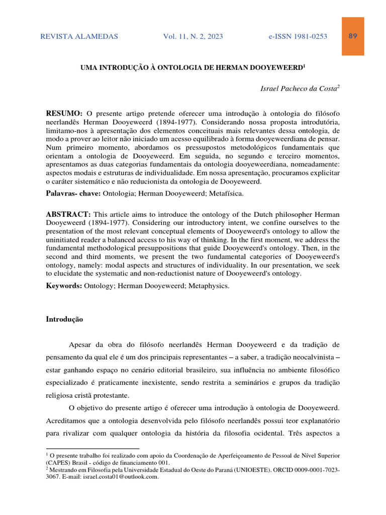 Revista Alamedas Vol. 11, N. 2, 2023 E-Issn 1981-0253 | PDF | Ontologia | Realidade