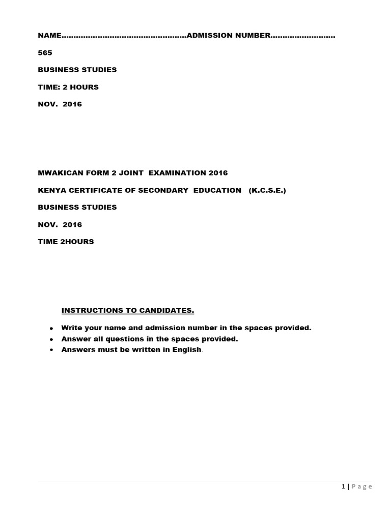 Business Studies Form 2 Mod23042022001 | PDF | Business Economics ...