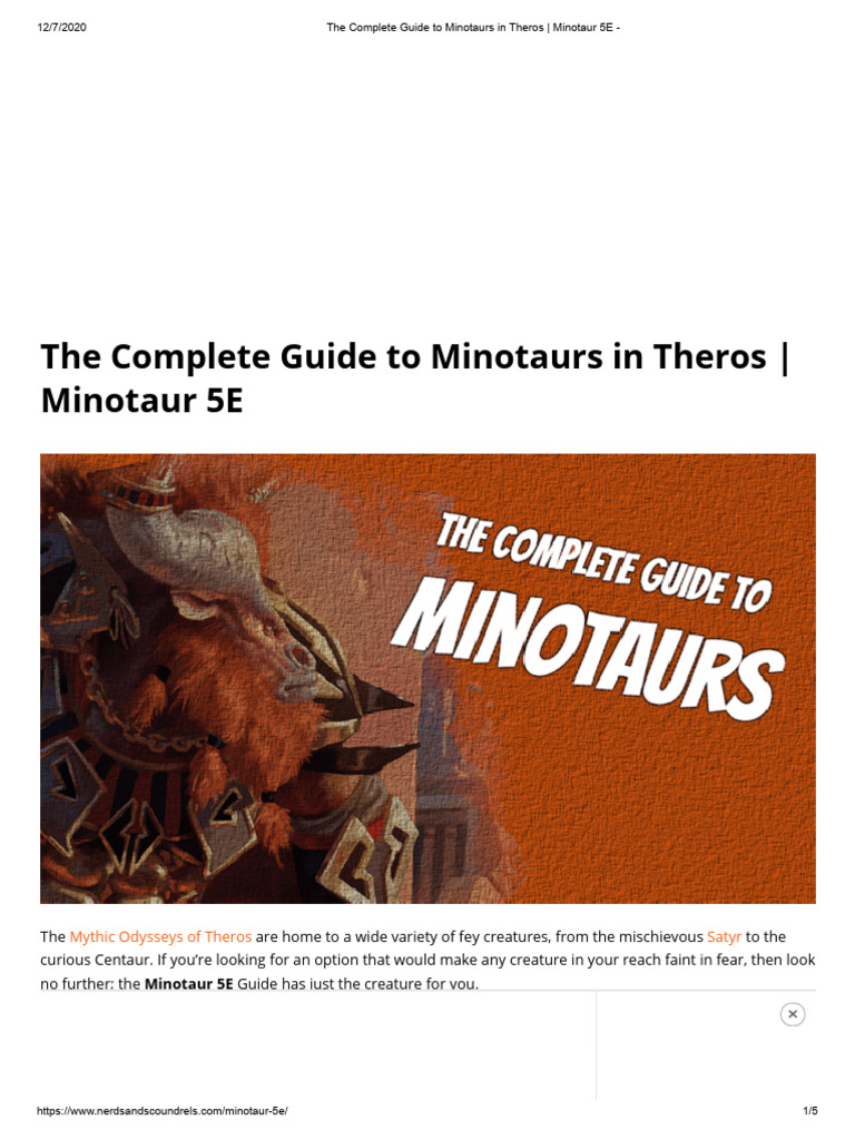 The Complete Guide To Minotaurs in Theros - Minotaur 5E | PDF