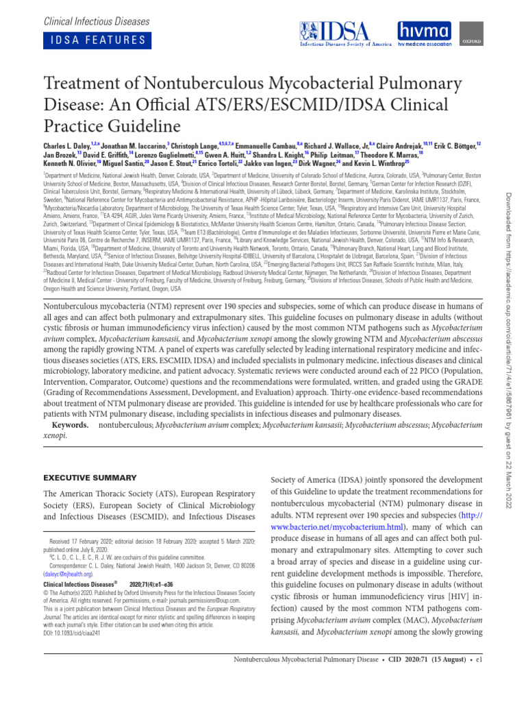 2020 Idsa NTM | PDF | Mycobacterium | Therapy