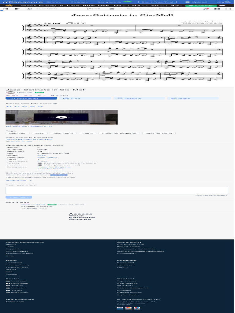Jazz-Ostinato in Cis-Moll Sheet Music For Piano (Solo) Easy | PDF ...