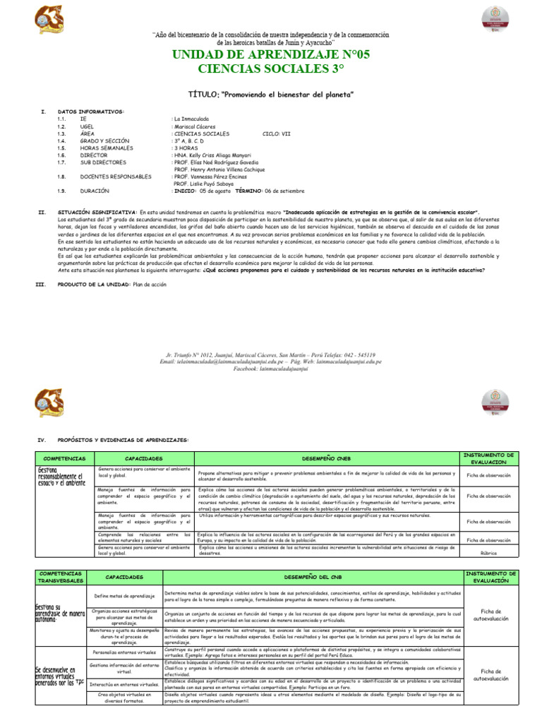 3º CCSS UNIDAD DE APRENDIZAJE 05 | PDF | Aprendizaje | Desarrollo sostenible