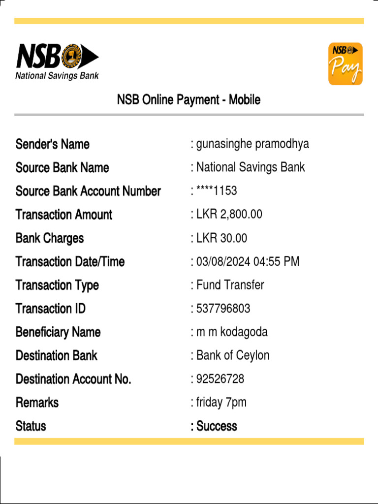 NSB Mobile Payment Confirmation | PDF