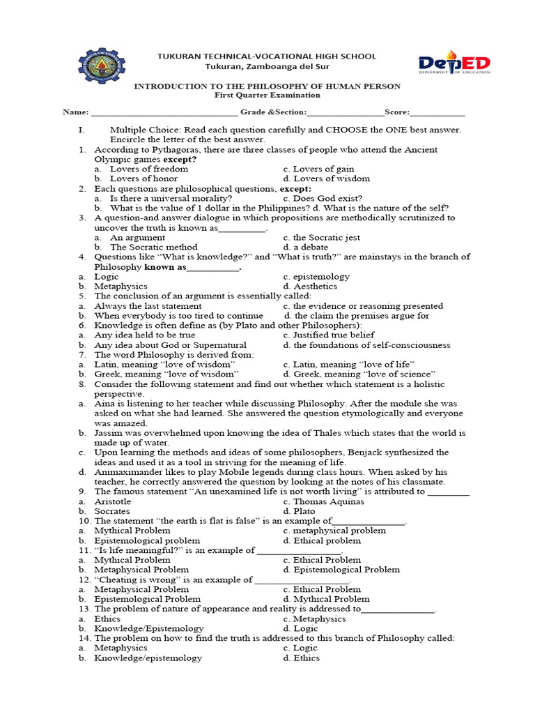 philo 1st quarter exam max | PDF | Epistemology | Truth