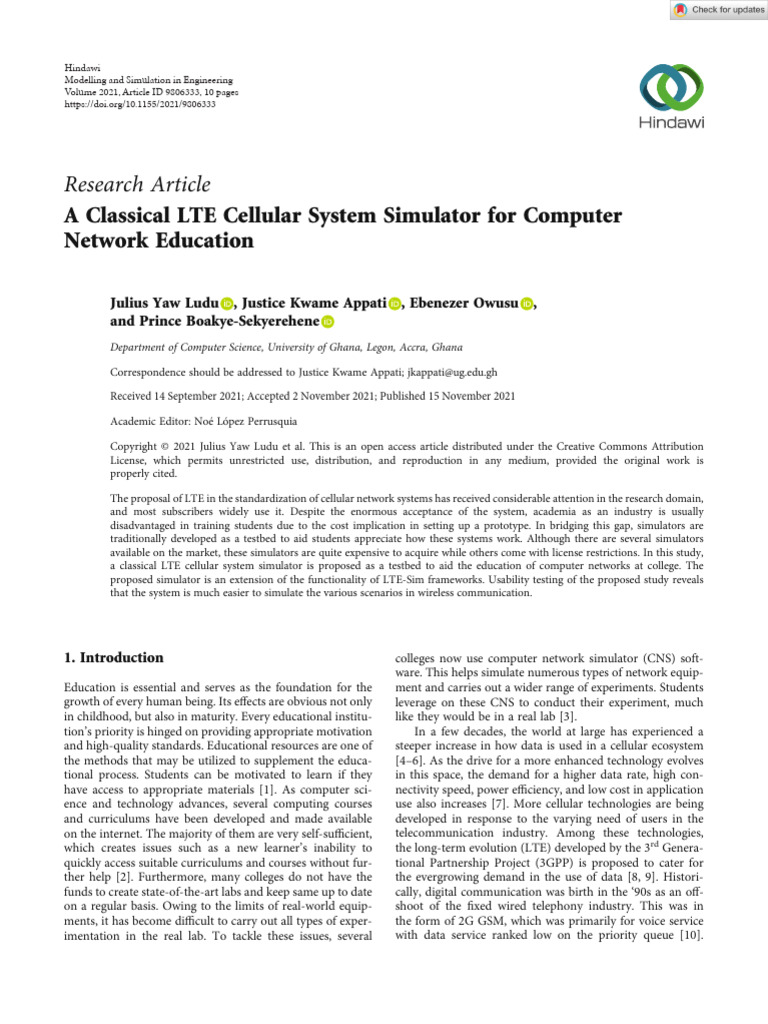 Modelling and Simulation in Engineering - 2021 - Ludu - A Classical LTE ...