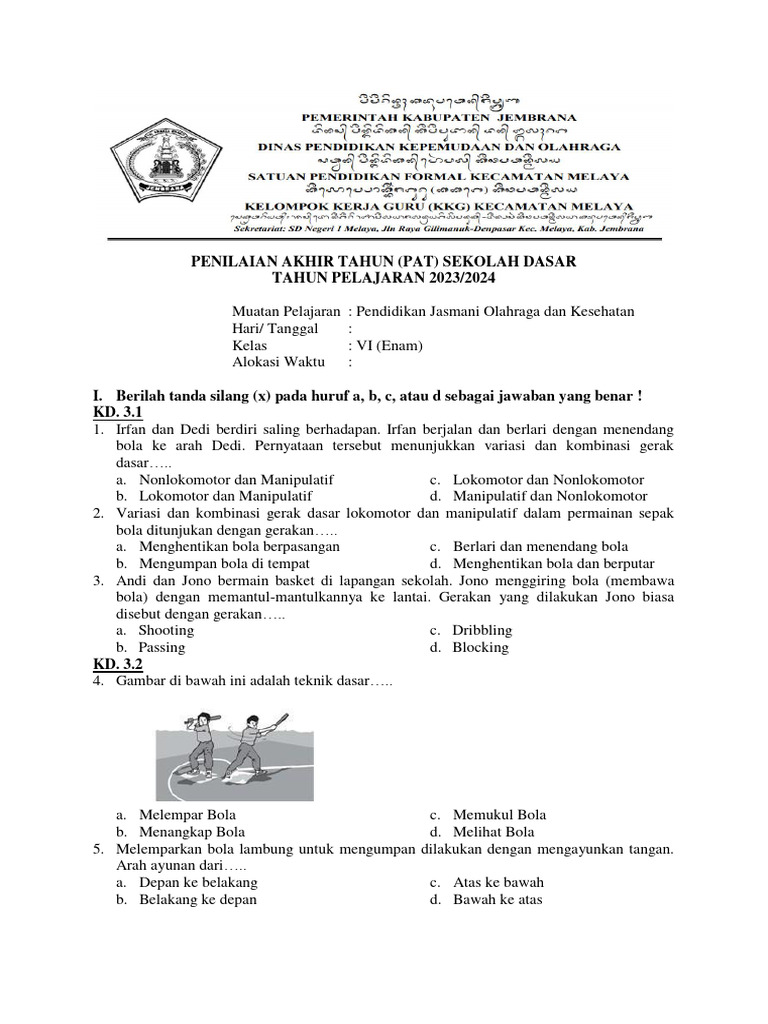 Soal Pat Pjok Kelas Vi TH 2023-2024 | PDF | Olahraga & Rekreasi