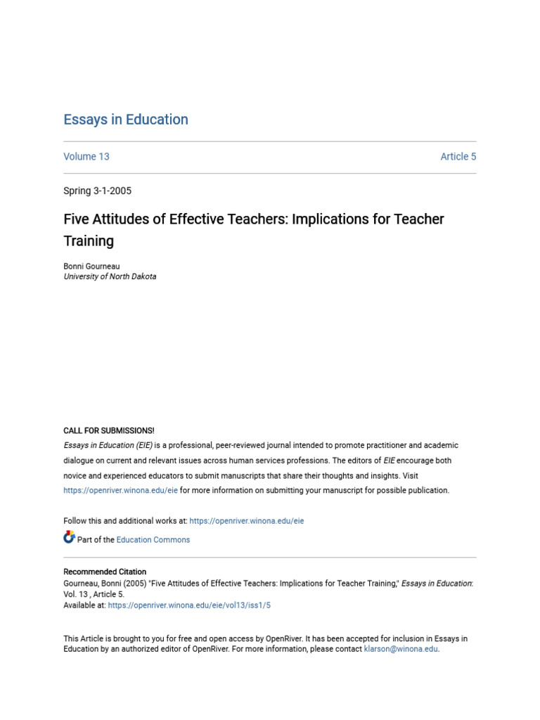 Five Attitudes of Effective Teachers - Implications For Teacher Training | PDF | Teachers | Learning