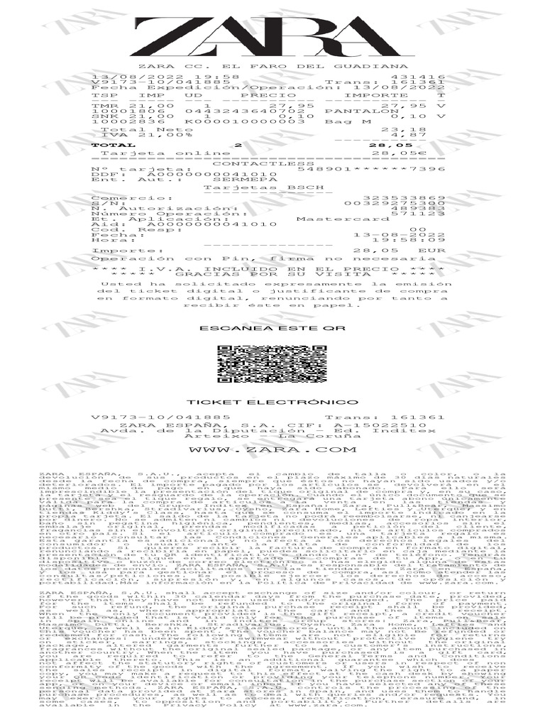 ZARA - BADAJ-EL FARO - 2022-08-13T19 - 58 - 17.296+02 - 00 - Ticket de ...