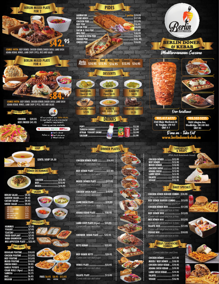 Berlin doner menu 2023 | PDF | Kebab | Salad