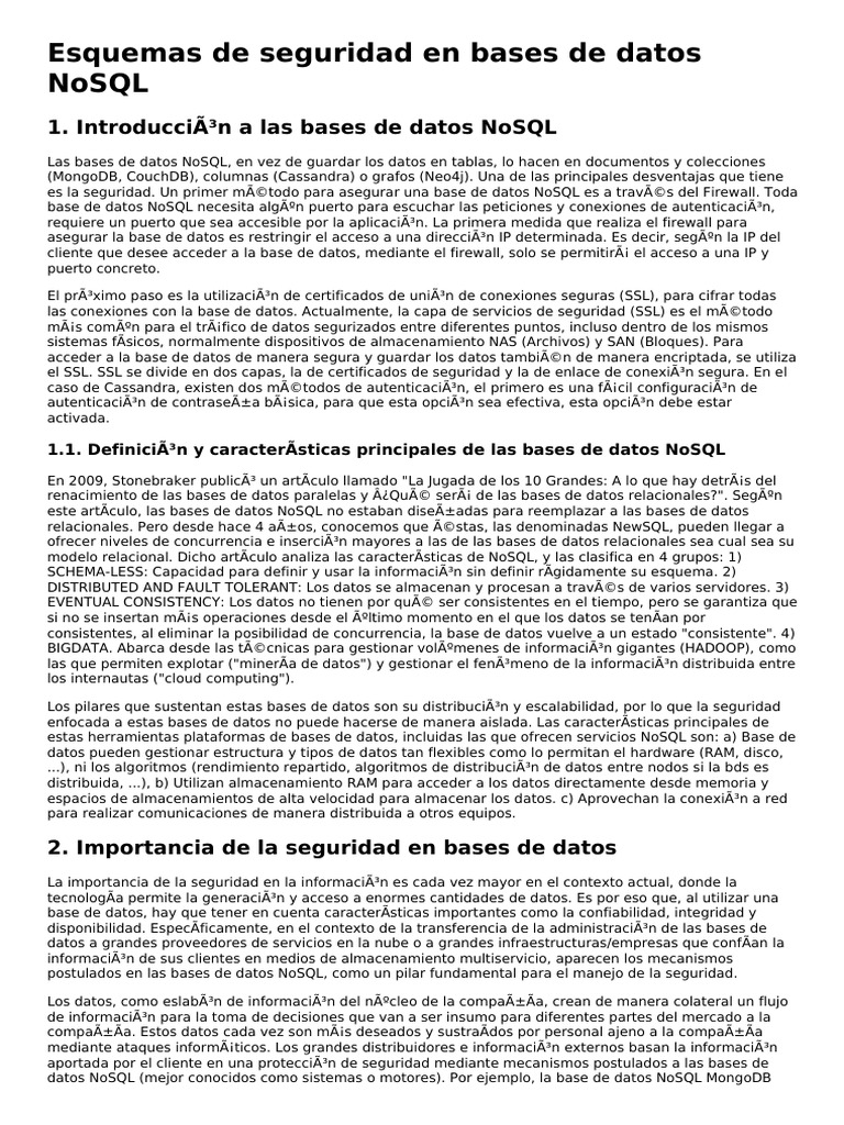 Esquemas de Seguridad en Bases de Datos NoSQL | PDF | No Sql | Bases de datos
