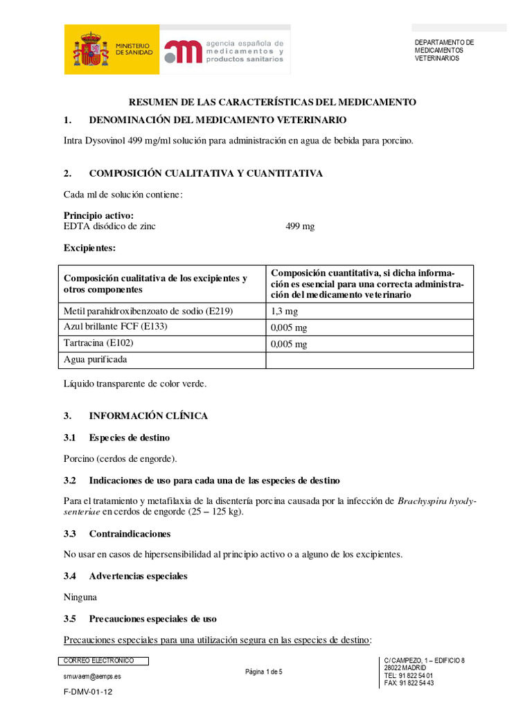 Intra Dysovinol para Porcinos: Uso y Dosis | PDF | Medicamentos con ...