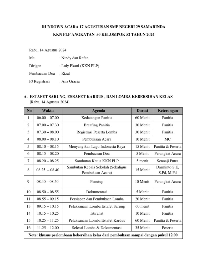 Rundown 17 Agustus SMP 29 Fix | PDF