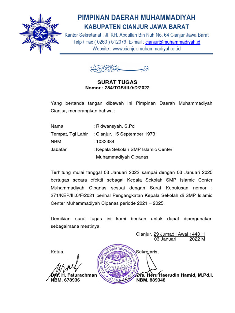284 - Surat Tugas Kepala Sekolah Pak Ridwansyah | PDF