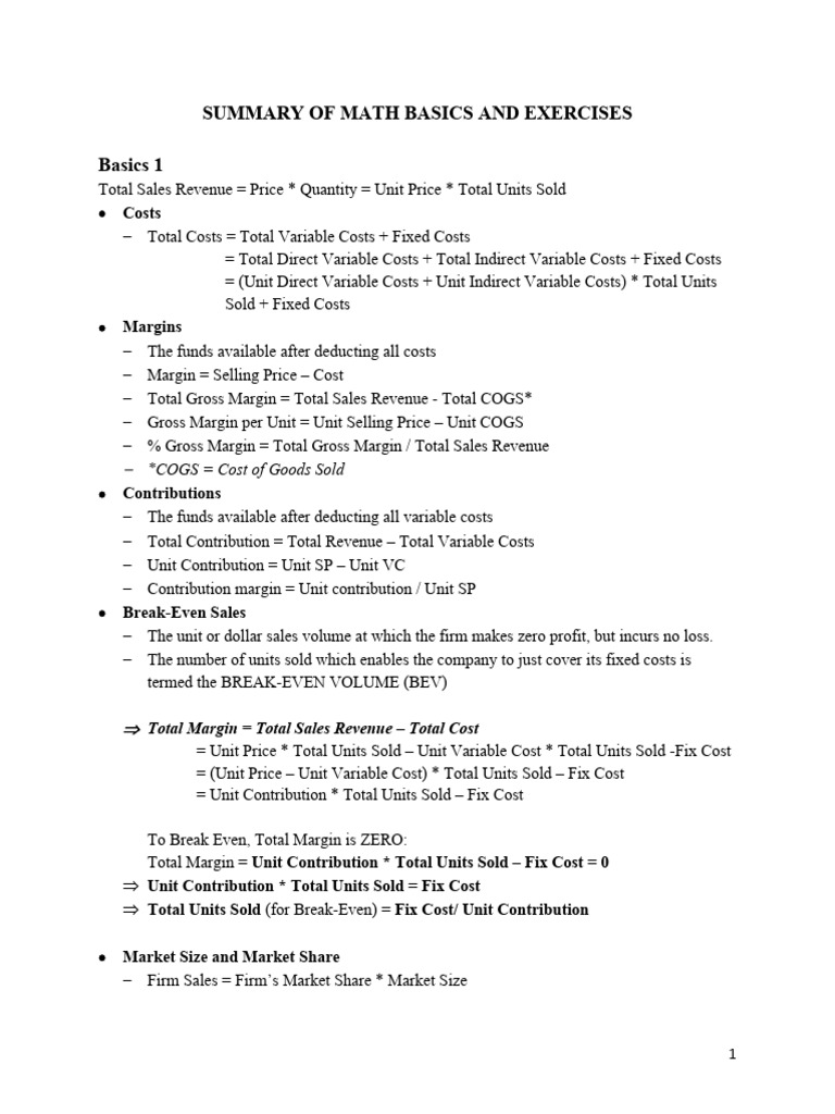 Math Basics: Revenue, Costs, and Margins | PDF | Gross Margin | Economics